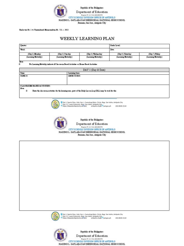 Weekly Learning Plan: Department of Education | PDF