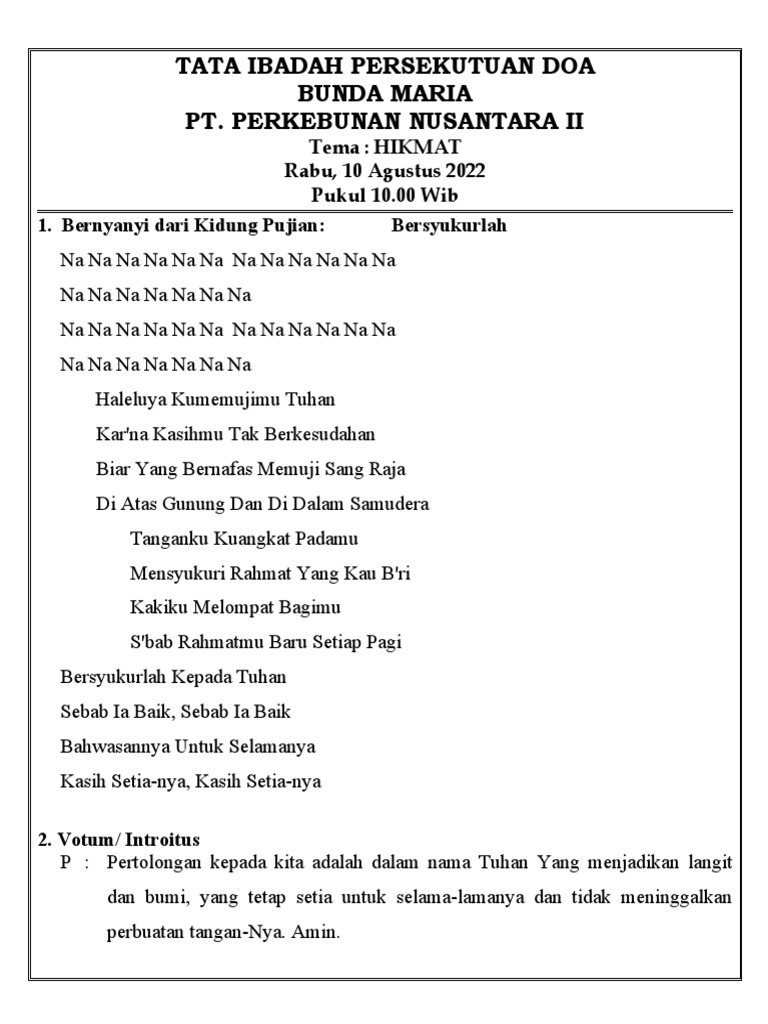Tata Ibadah Doa PTPN II | PDF | Agama & Spiritualitas | Puisi