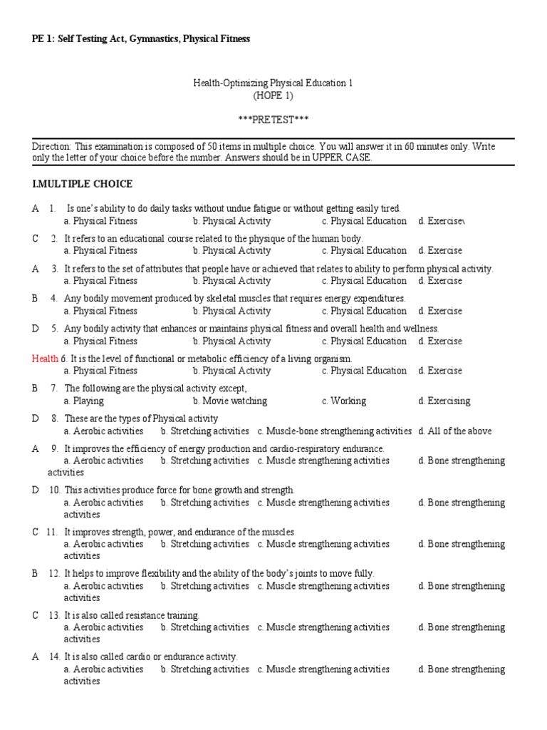 Pretest-Test-Questionnaire | PDF | Strength Training | Physical Fitness