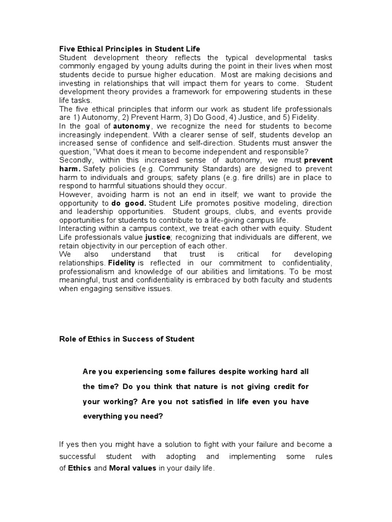 Five Ethical Principles in Student Life | PDF | Autonomy | Teaching Method