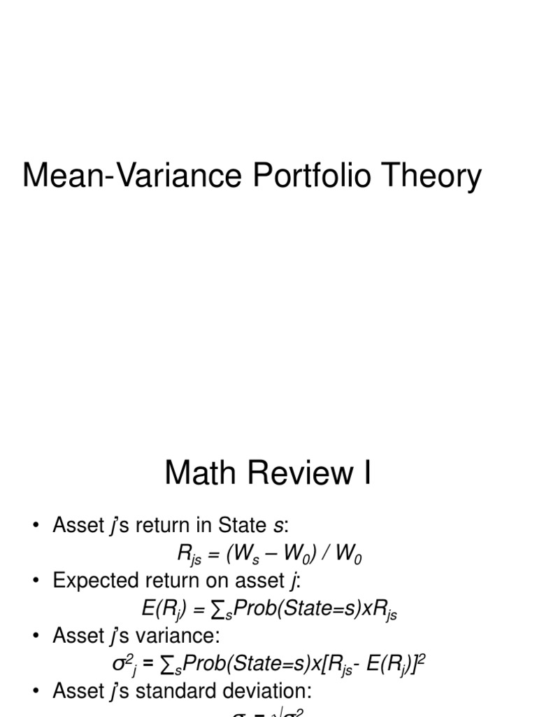 Mean Variance Portfolio Theory Pdf Modern Portfolio Theory Investing