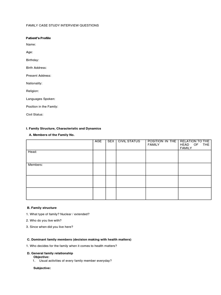 Family Case Study Interview Guide | PDF | Foods | Health Sciences