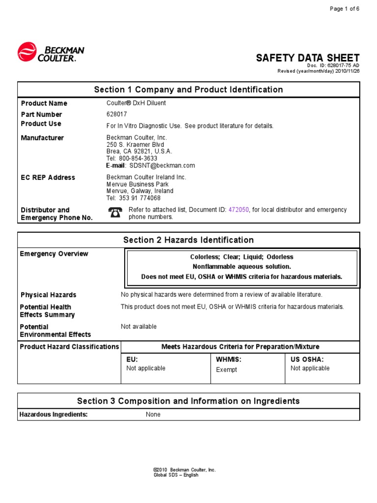 Section 1 Company and Product Identi Cation: Safety Data Sheet | PDF ...