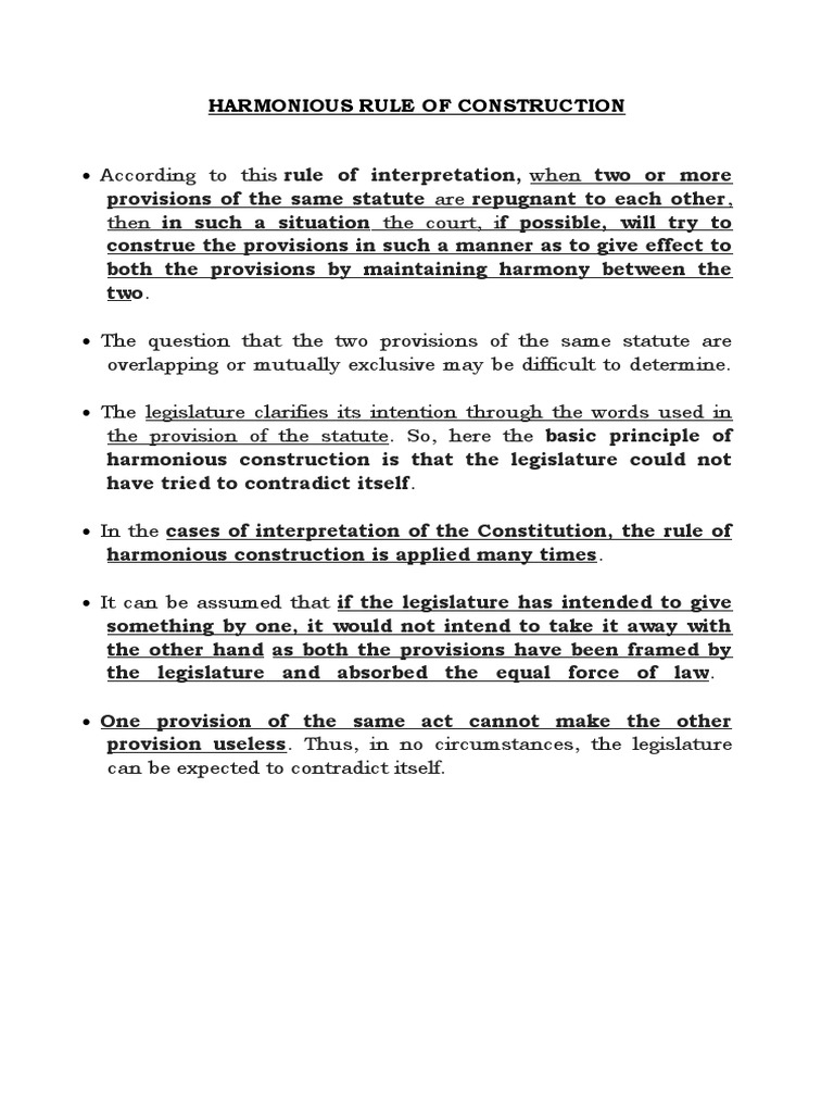 Harmonious Construction of Interpertation | PDF | Statutory ...