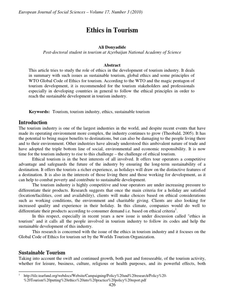 Ethics in Tourism | Tourism | Corporate Social Responsibility