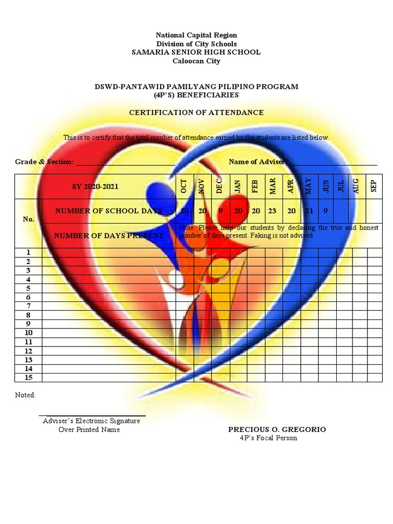 4Ps Attendance Certification Form | PDF