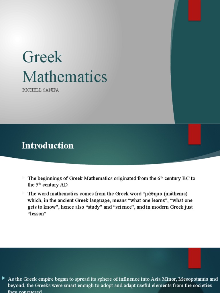 Greek Mathematics: Richell Sanipa | PDF | Mathematics | Pythagoras