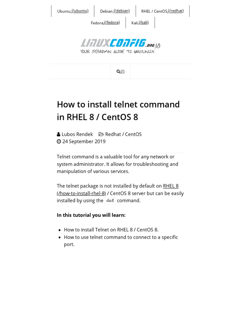 How To Install Telnet Command in RHEL 8 - CentOS 8 | PDF | Linux ...