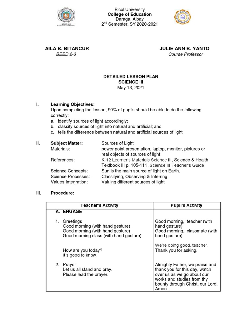 Aila B. Bitancur Julie Ann B. Yanto: BEED 2-3 Course Professor | PDF ...