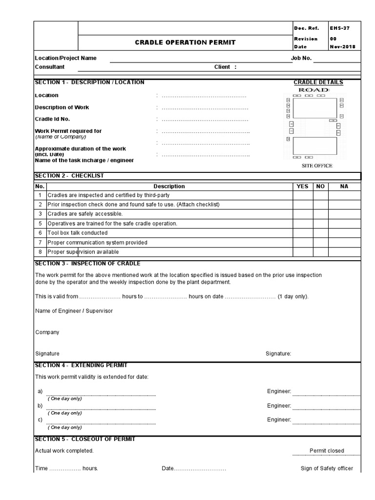 Cradle Operation Permit: (Name of Company) | PDF