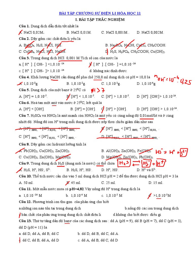 Bai Tap Chuong 1 Mon Hoa Hoc 11 | PDF