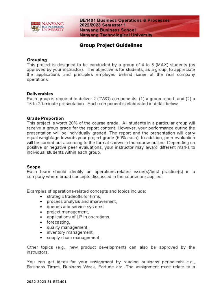 BE1401 Group Project Guidelines | PDF
