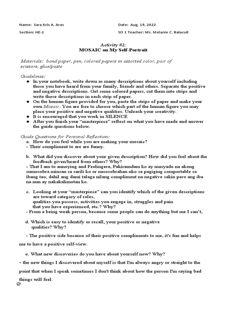 Mosaic Self-Portrait Reflection | PDF | Self-Improvement