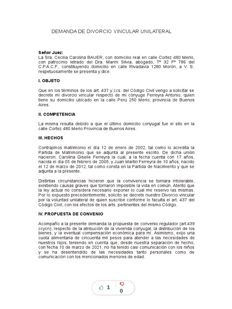 Modelo Demanda-De-Divorcio-Unilateral-Con-El-Nuevo-Codigo-Civil-Y ...