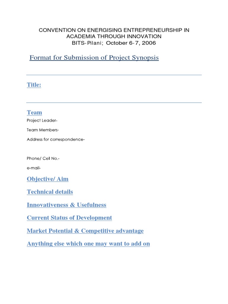 Sample Project Synopsis | PDF