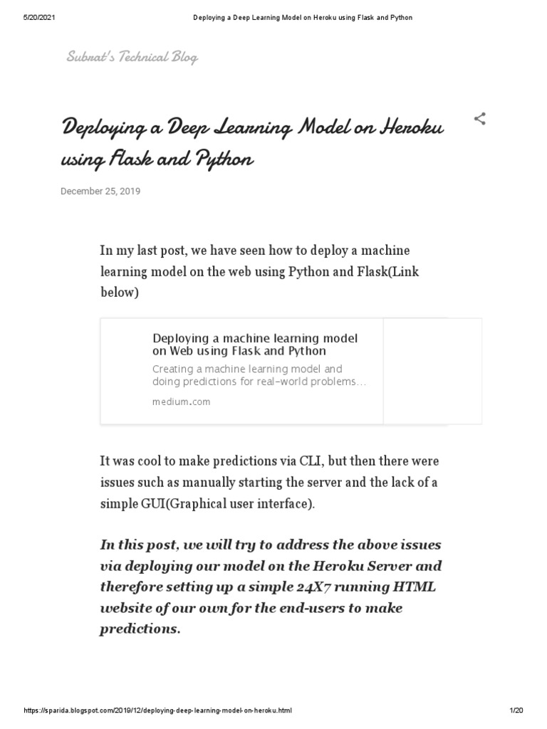 Deploying A Deep Learning Model On Heroku Using Flask And Python Pdf World Wide Web 