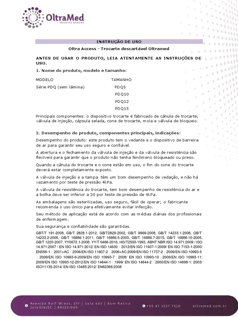 Instruções para Uso do Trocarte Oltra Access | PDF | Embalagem e ...
