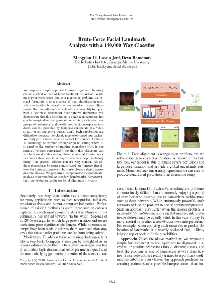Brute-Force Facial Landmark Analysis With A 140,000-Way Classifier | PDF | Statistical ...
