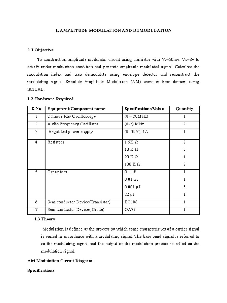 Amplitude Modulation and Demodulation | PDF | Modulation | Detector (Radio)