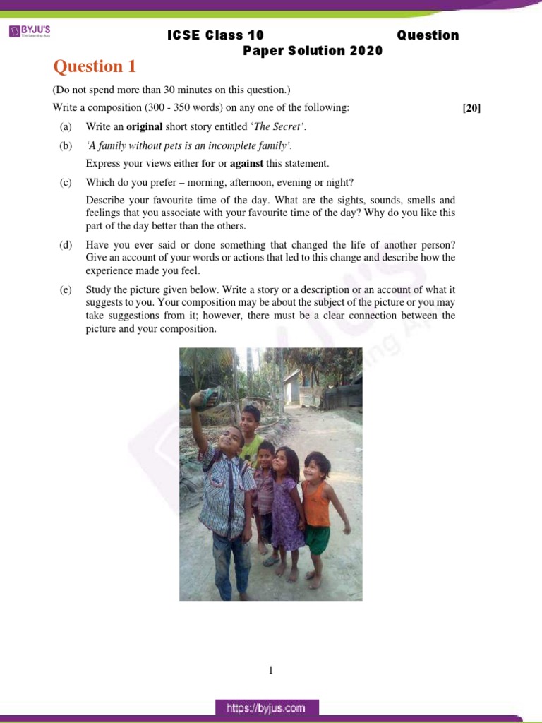 ICSE Class 10 English Language Question Paper Solution 2020 | PDF ...