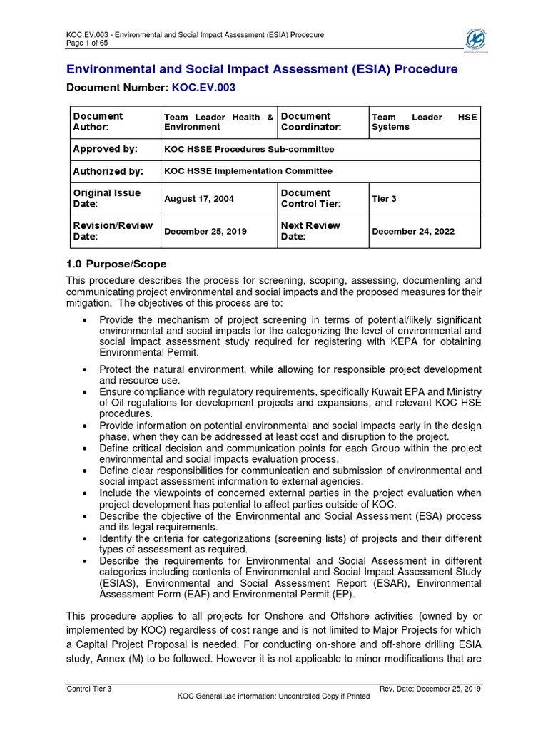 KOC - EV.003 - Environmental and Social Impact Assessment (ESIA ...