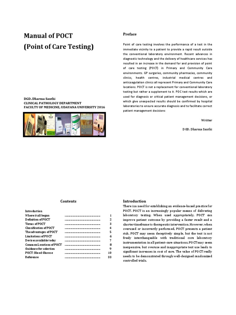 Manual of POCT (Point of Care Testing) : Preface | PDF | Diabetes ...