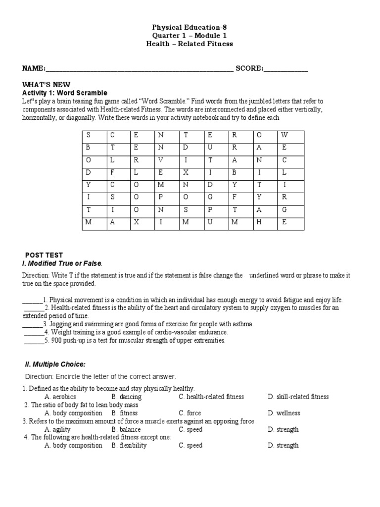 Grade 8 Health Fitness Guide | PDF | Physical Fitness | Recreation