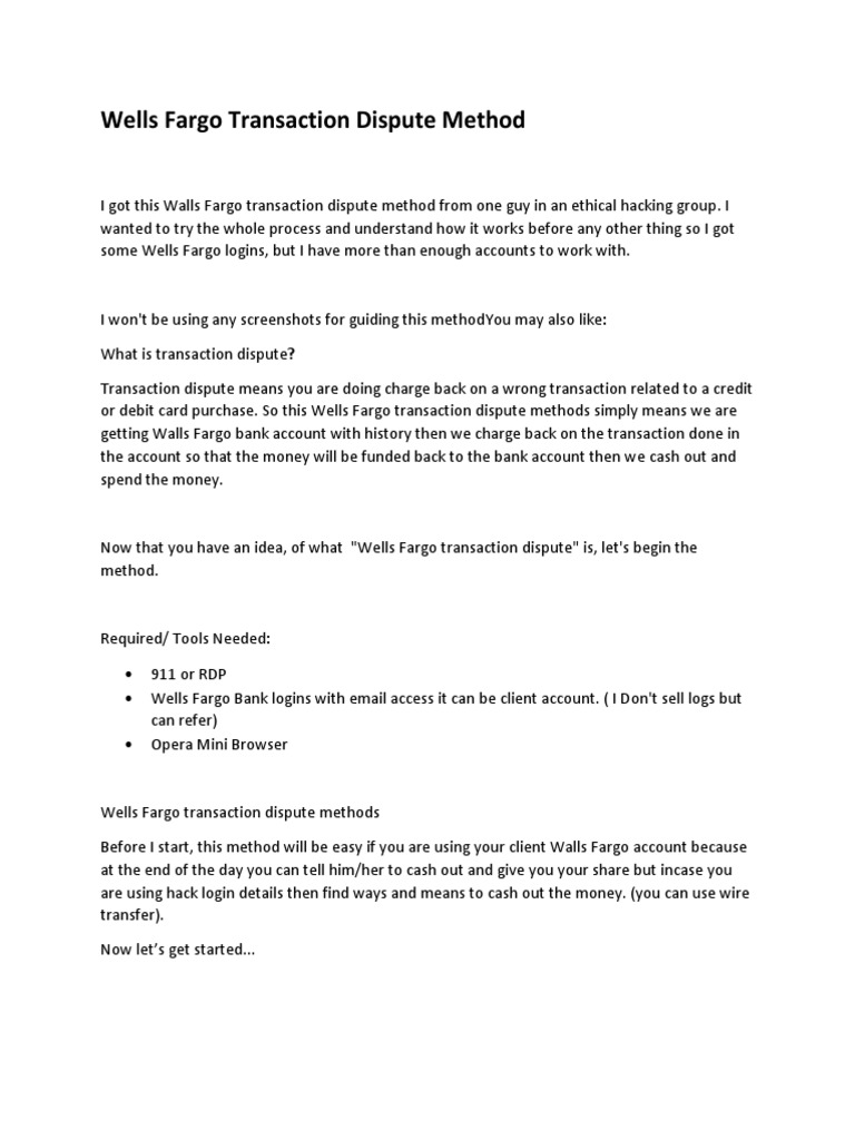 Wells Fargo Transaction Dispute Method | PDF | Banks | Wells Fargo