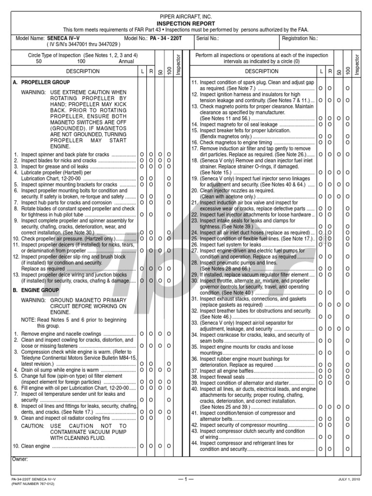 A. Propeller Group: Inspection Report | PDF | Landing Gear | Aircraft ...