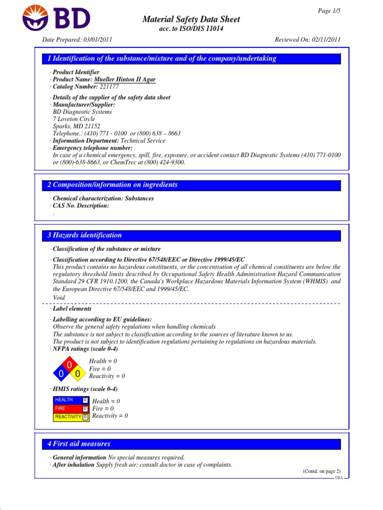 17-Agar Muller Hinton Ii - BD - Ingles | PDF | Dangerous Goods ...