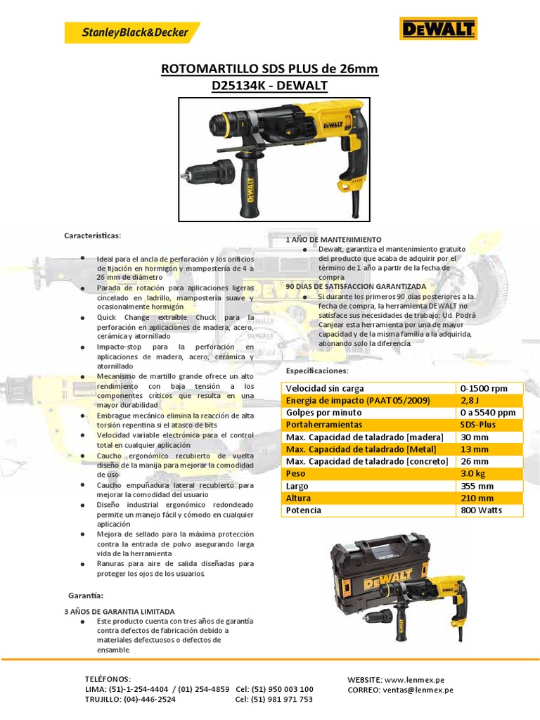 Rotomartillo Sds Plus de 26Mm D25134K - DEWALT: Características | PDF ...