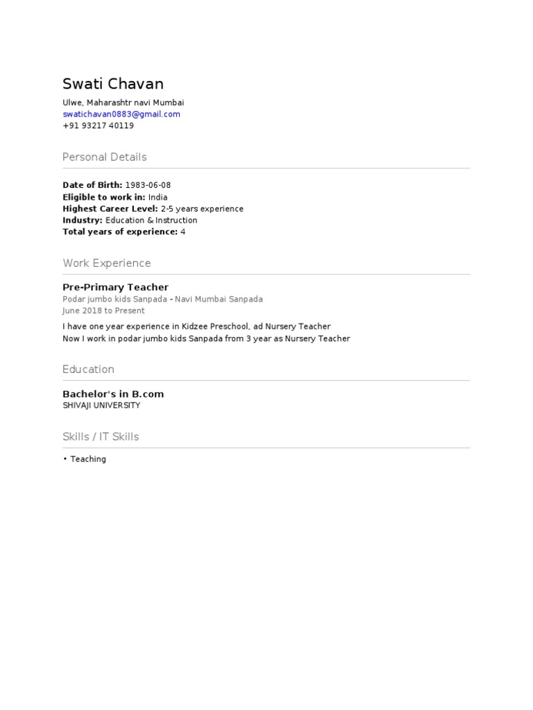 Swati Chavan: Personal Details | PDF