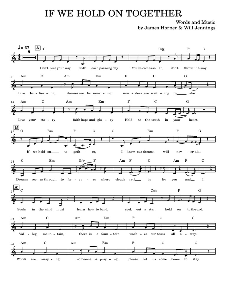 If We Hold On Together: Words and Music by James Horner & Will Jennings ...