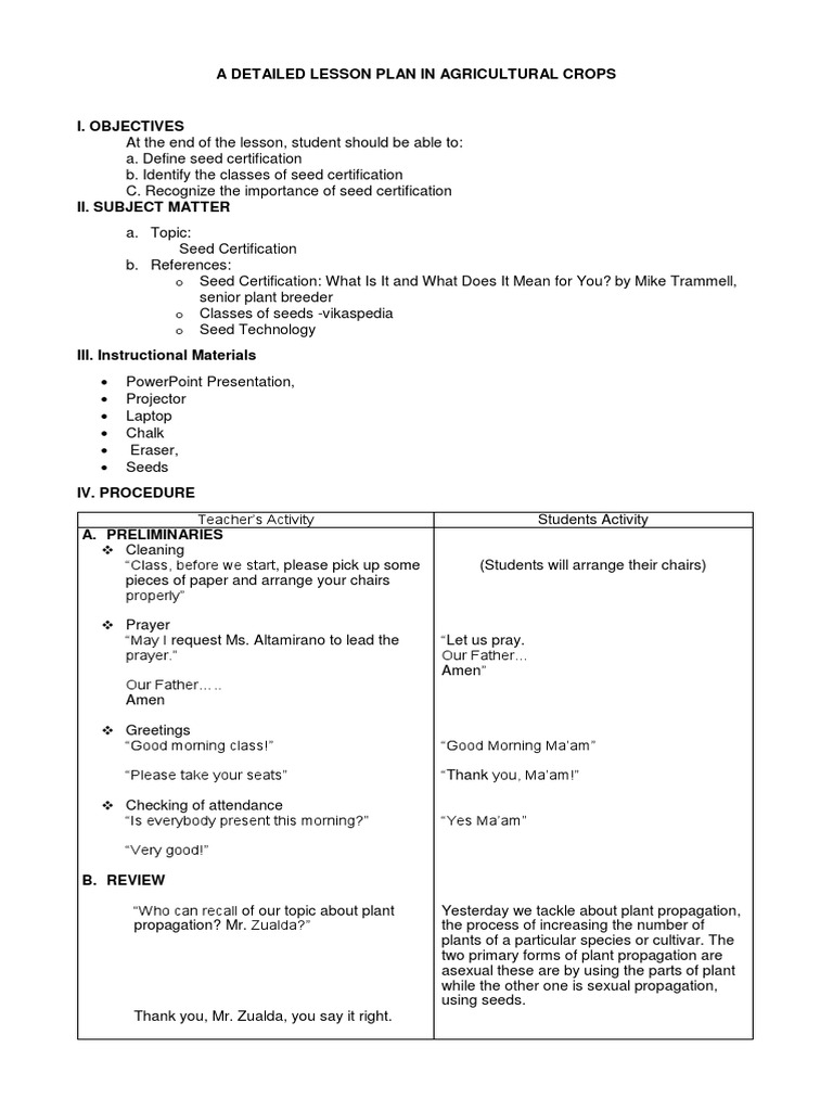 A Detailed Lesson Plan in Agriculture | PDF | Plant Breeding | Seed