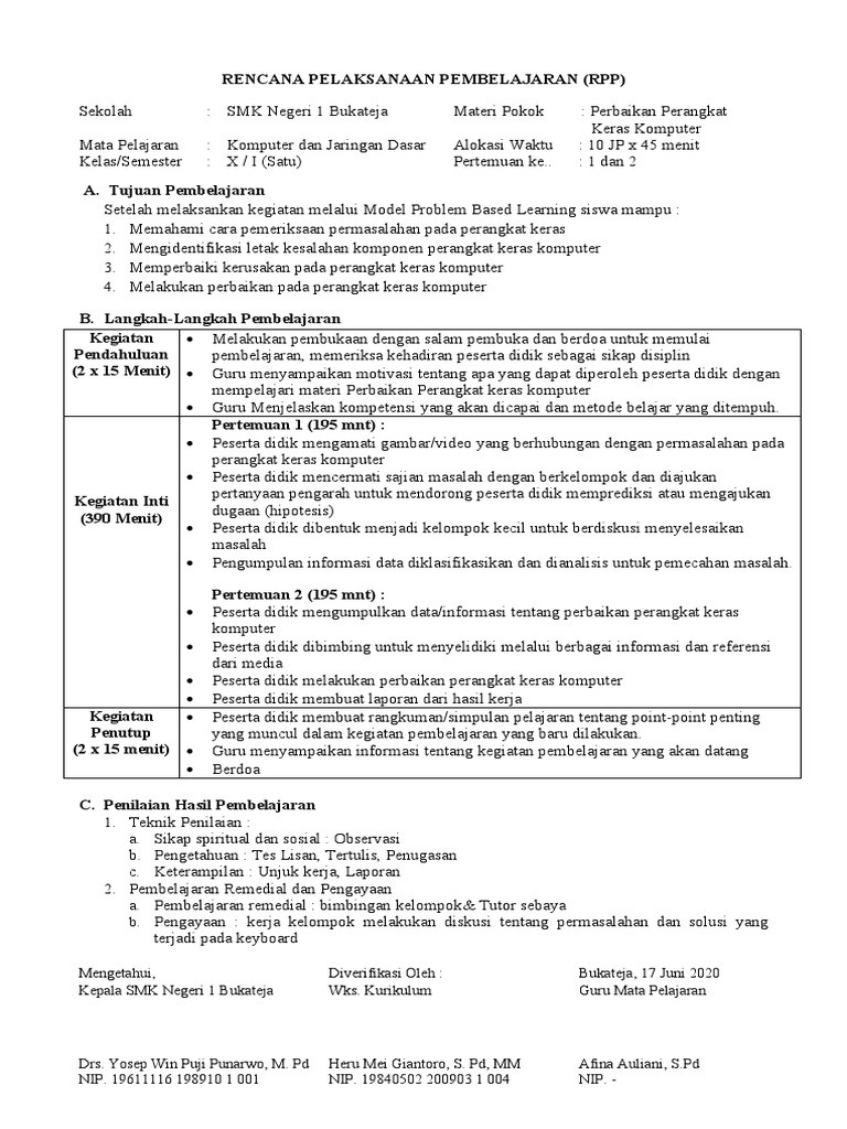 RPP Komputer Jaringan Dasar Semester 2 | PDF | Karier & Perkembangan
