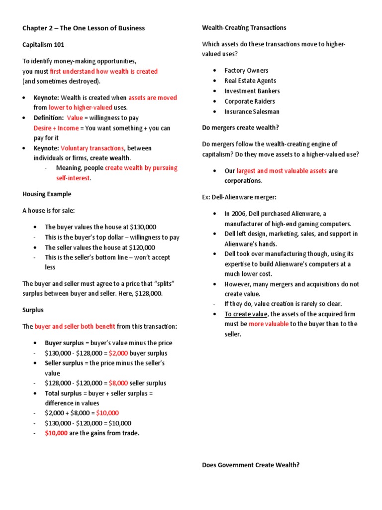 Chapter 2 - The One Lesson of Business: Capitalism 101 Wealth-Creating ...