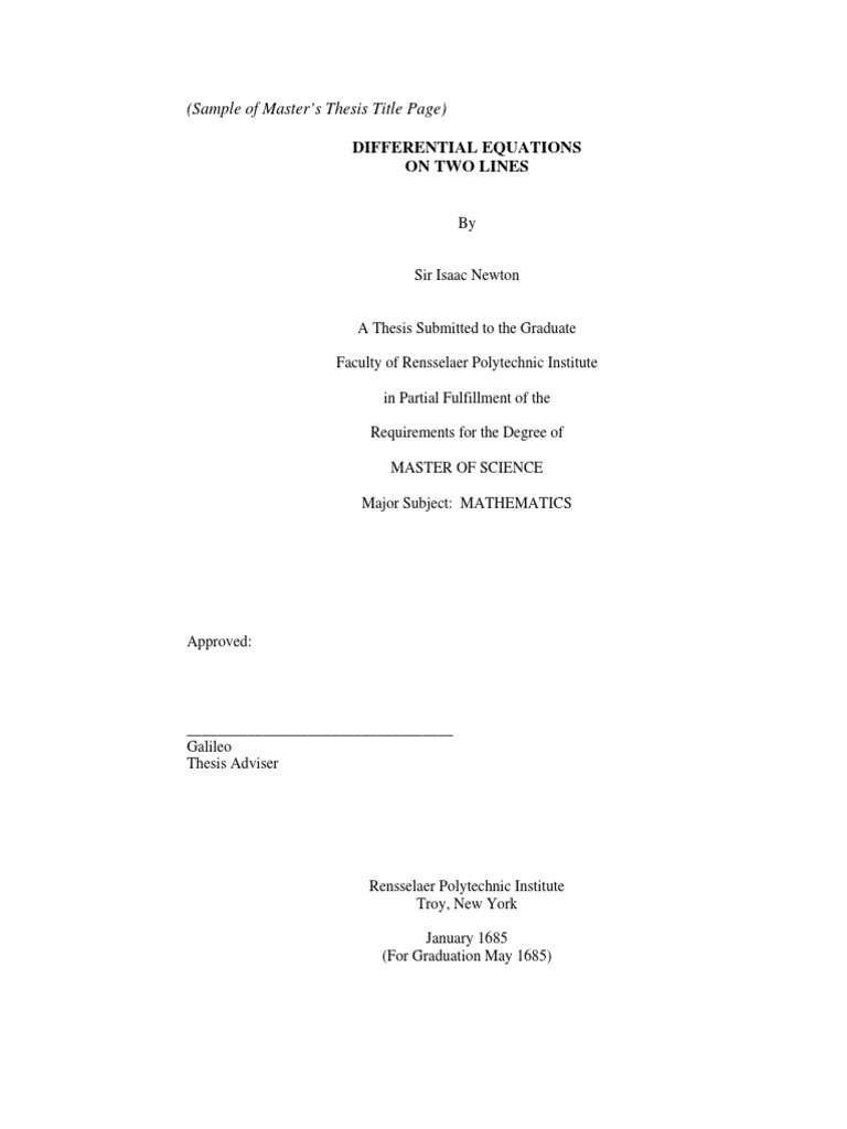 (Sample of Master's Thesis Title Page) : Differential Equations On Two ...