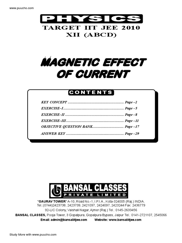 Bansal Magnetic Effect of Current | PDF | Magnetic Field | Force