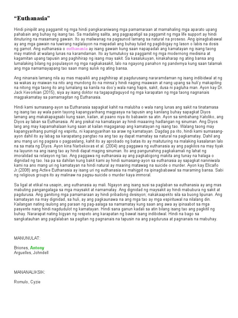 Euthanasia Posisyong Papel Pdf