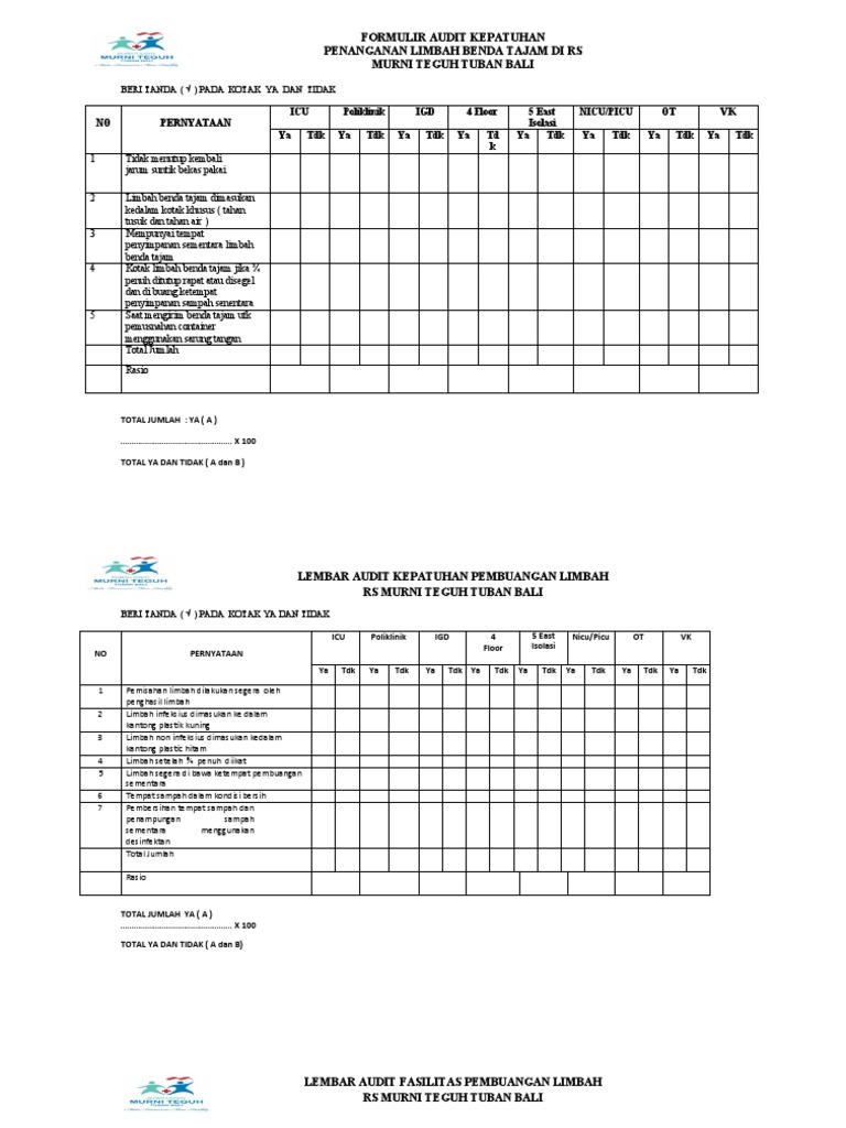 Formulir Audit Kepatuhan Penanganan Limbah | PDF