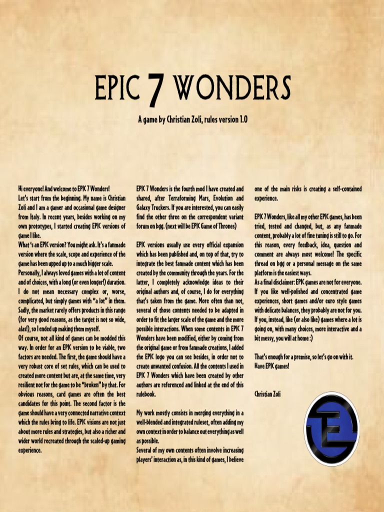 EPIC 7W - Rules 1.0 | PDF | Playing Cards