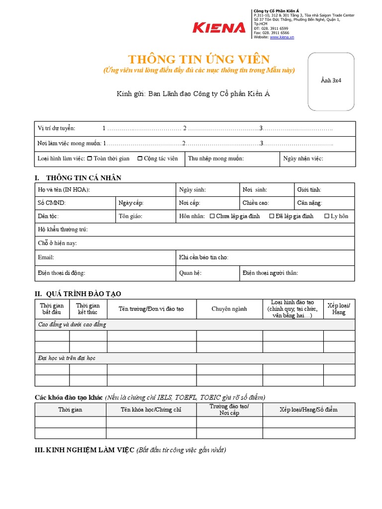 Form Phieu Dang Ky Du Tuyen Kien A Pdf