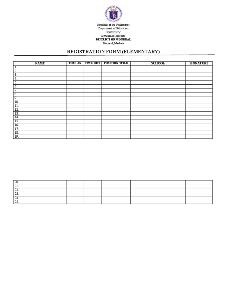 Registration Form Elementary | PDF