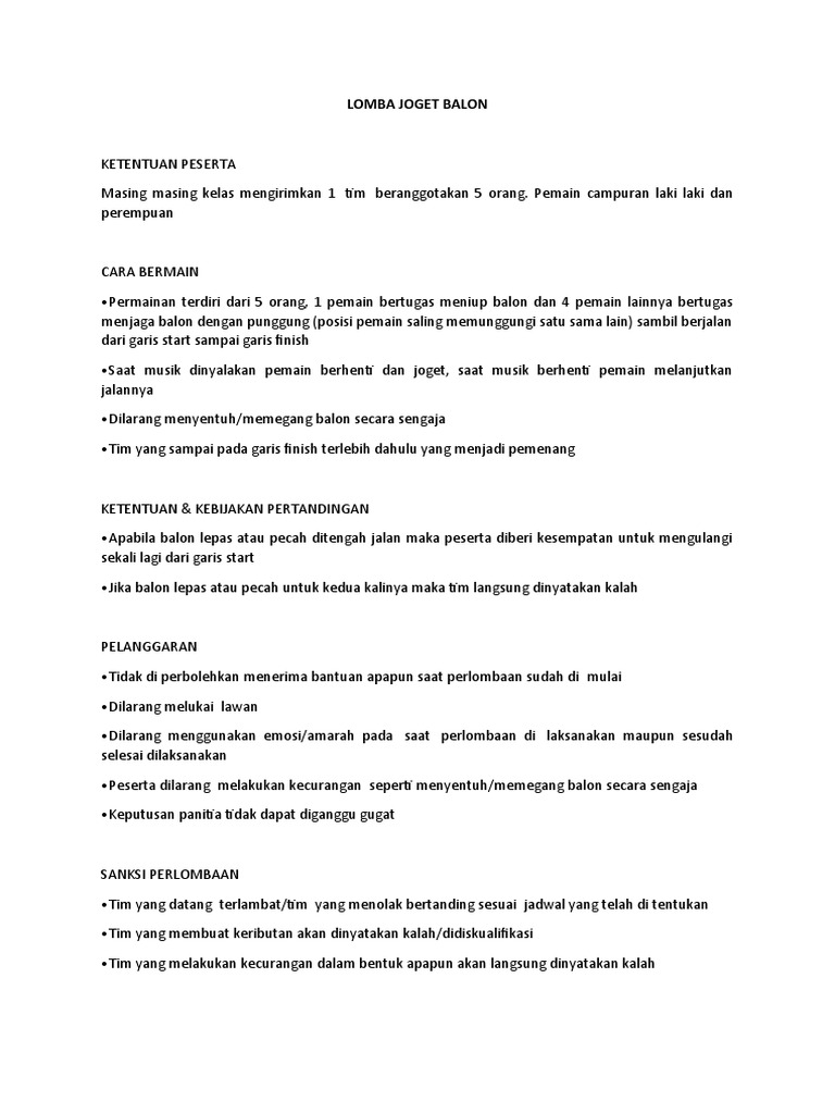 Ketentuan Lomba Joget Balon 2023 | PDF