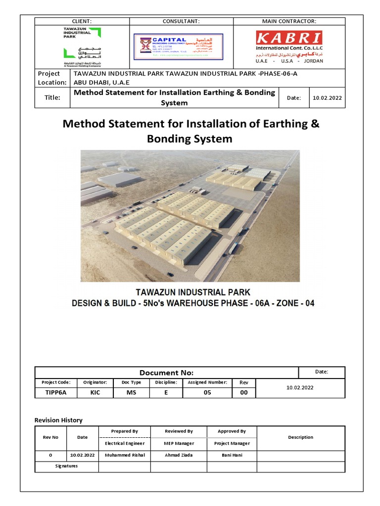 Method Statement For Installation of Earthing & Bonding System | PDF | Occupational Safety And ...