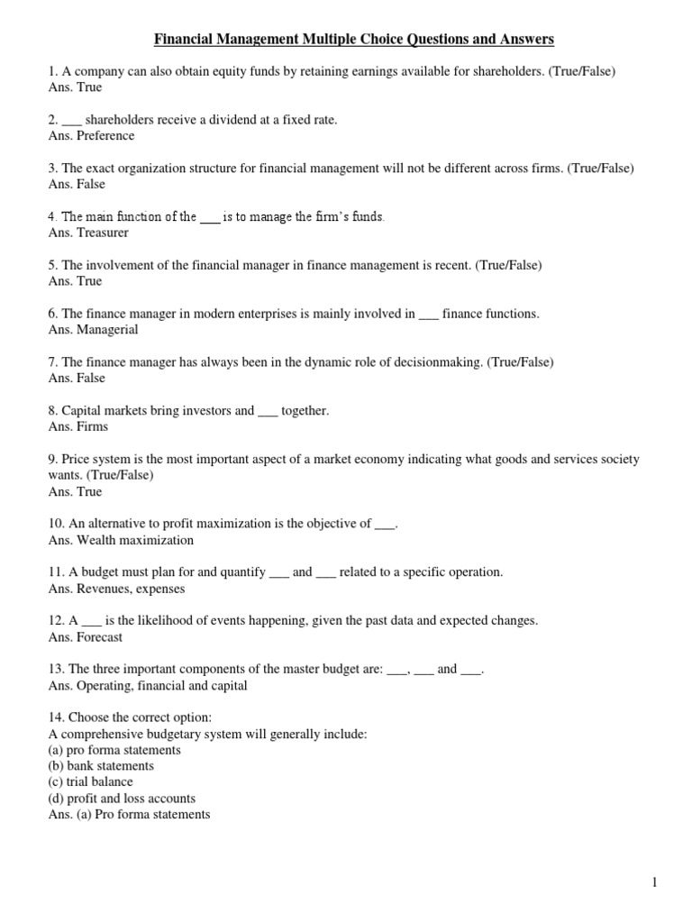 Financial Management MCQs and Answers | PDF | Dividend | Financial Capital