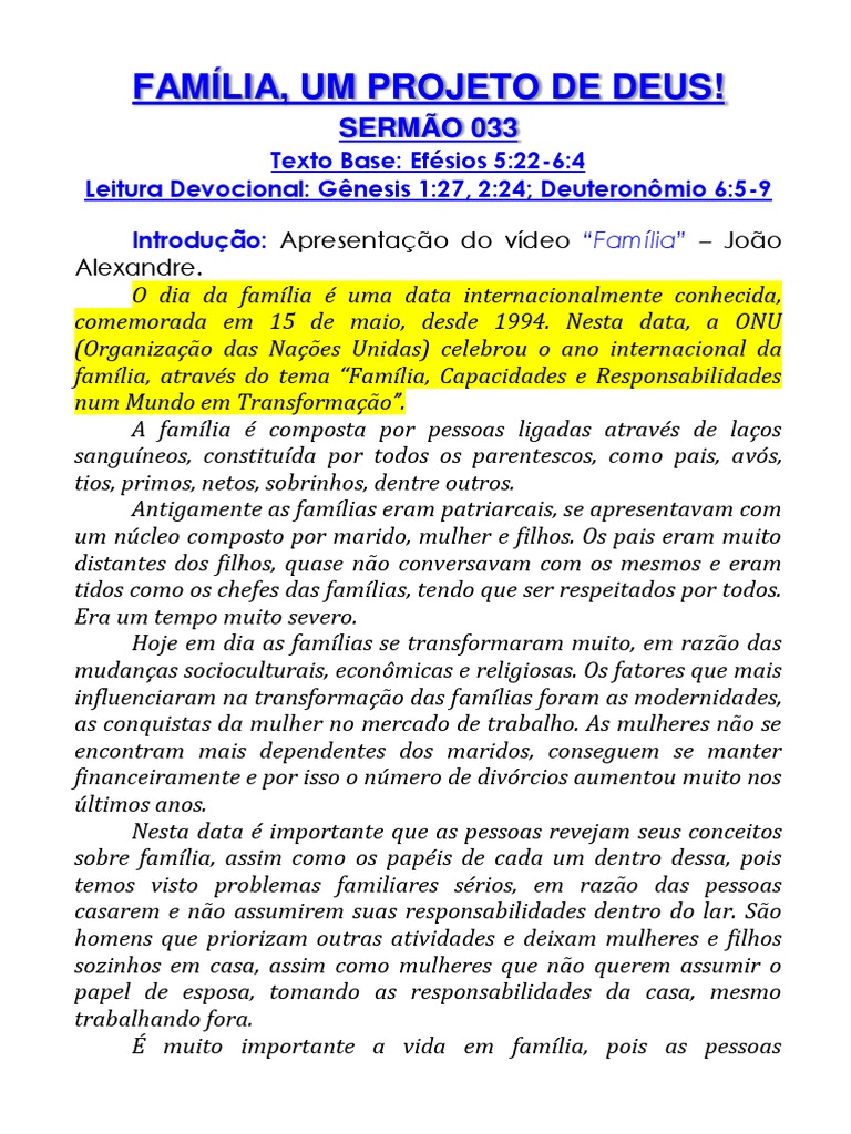 Família, Um Projeto de Deus! | PDF | Família | Mulher