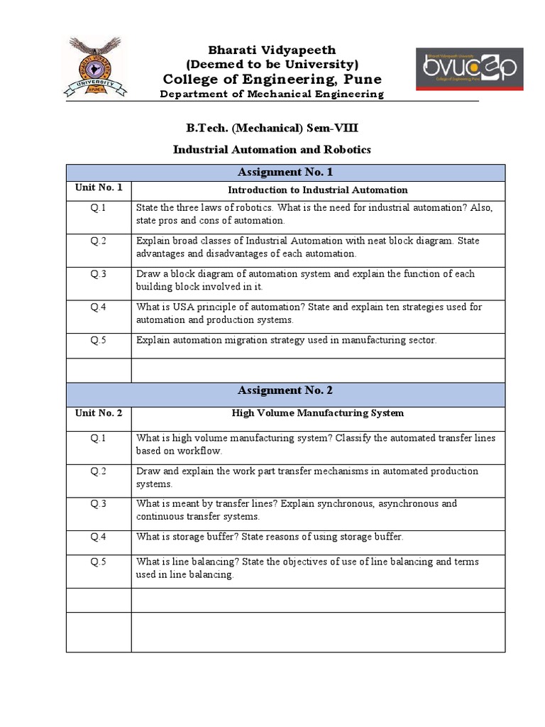 IAR All Unit Assignments | PDF | Kinematics | Robotics