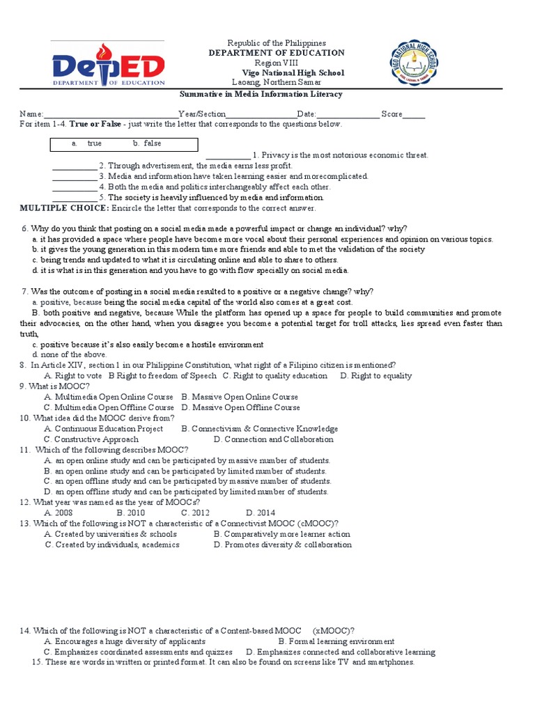 4th Quarter Exam in MIL | PDF | Massive Open Online Course | Communication