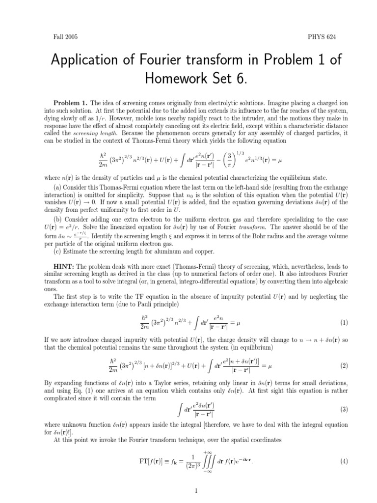 Application of Fourier Transform in Problem 1 of Homework Set 6 | PDF ...